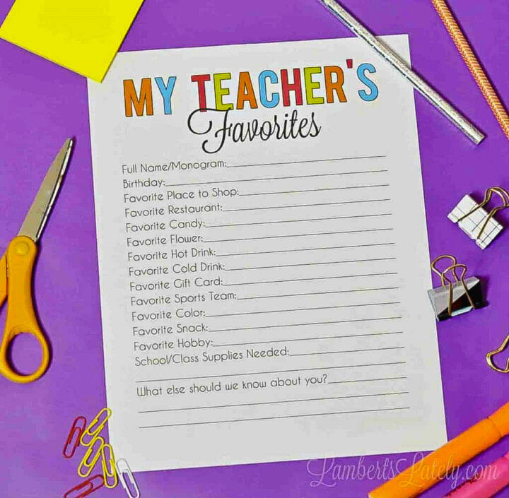 Free Printable Teacher Favorite Things Form | LL Home