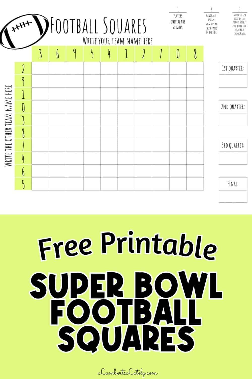 Free Printable Football Squares Template | LL Home