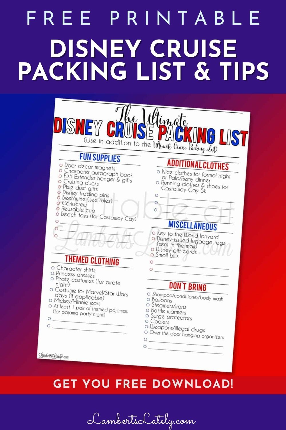 The Ultimate Disney Cruise Packing List (Free Printable!) | LL Home