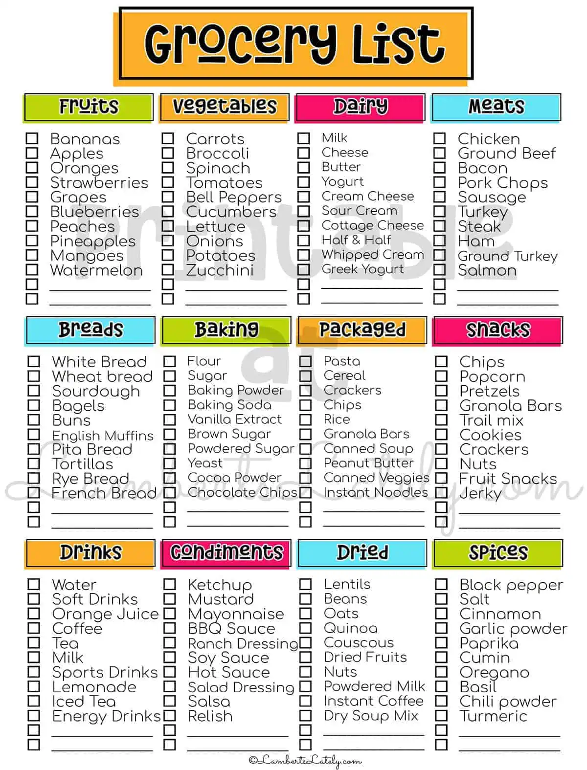 Grocery List Template (Free Printables) | Lamberts Lately